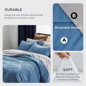 Bedsure Blue Full Comforter Set - 7 Pieces Reversible Bed Set Bed in a Bag Full with Comforters, Sheets, Pillowcases & Shams, Full Bedding Sets