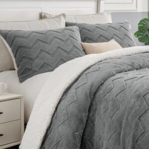 bedelite fluffy twin comforter set - super soft sherpa grey comforter for twin size bed, luxury warm bedding set for winter, fuzzy bed set 2 piece (1 comforter, 1 pillowcase)