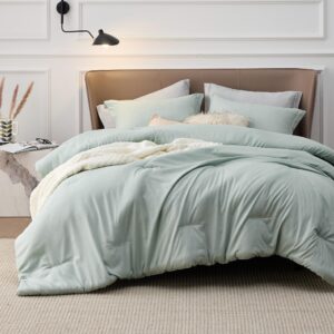 bedsure full comforter set - sage green full size comforter, soft bedding for all seasons, cationic dyed bedding set, 3 pieces, 1 comforter (82"x86") and 2 pillow shams (20"x26"+2")