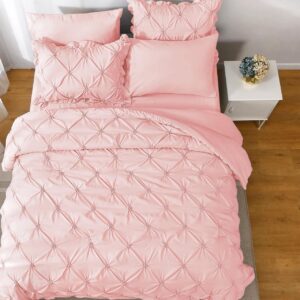 JOLLYVOGUE Queen Comforter Set 7 Pieces, Pink Bed in a Bag Comforter Set for Bedroom, Bedding Comforter Sets with Comforter, Sheets,Ruffled Shams & Pillowcases