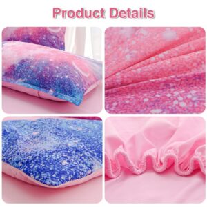 A Nice Night Galaxy Bedding Sets Outer Space Comforter 3D Printed Space Quilt Set Twin 6Pcs Glitter Pink,for Children Boy Girl Teen Kids