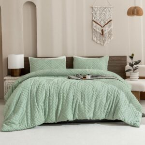 andency full comforter sets sage green, boho lightweight and fluffy bedding set for full bed, 3 pieces tufted farmhouse design for all seasons (79x90inches, 1 comforter and 2 pillow shams)