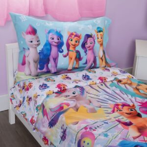 My Little Pony 4 Piece Toddler Bedding Set - includes Quilted Comforter, Fitted Sheet, Top Sheet, and Pillow Case Character Design for Toddler Bed