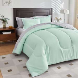 UOZZI BEDDING Green King Comforter Set 7 Pieces Bed in a Bag with Spring Comforter King Size,Gray Sheets, Pillowcases & Shams Reversible Soft All Season Bed Set