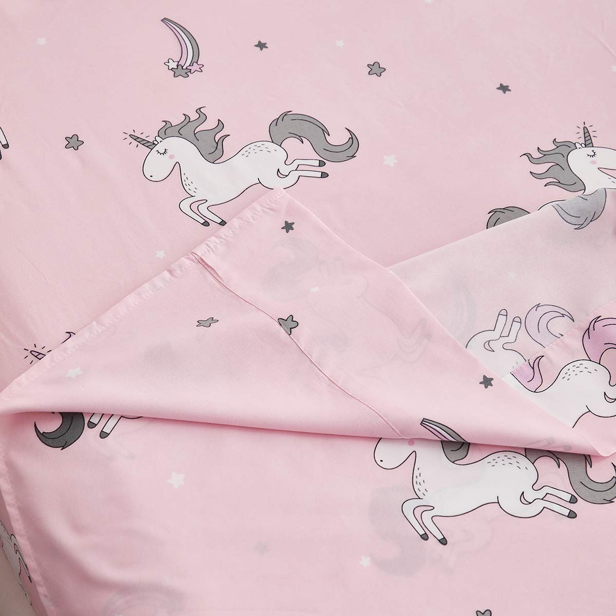 Uozzi Bedding Bed in a Bag 7 Pieces Queen Size Unicorn Pink with Rainbow Star - Soft Microfiber, Reversible Bed Comforter Set (1 Comforter, 2 Pillow Shams, 1 Flat Sheet, 1 Fitted Sheet, 2 Pillowcases)