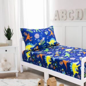 UOMNY Dinosaur Toddler Bedding Set for Boys 2 Pieces Toddler Sheet Sets with Kids Toddler Fitted Sheet and Toddler Pillowcase Space Toddler Bedding Set