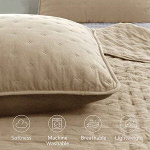 Beige Queen Size Quilt Bedding Sets with Pillow Shams, Lightweight Soft Bedspread Coverlet, Quilted Blanket Thin Comforter Bed Cover, All Season Summer Spring, 3 Pieces, 90x90 inches, Tan Cream