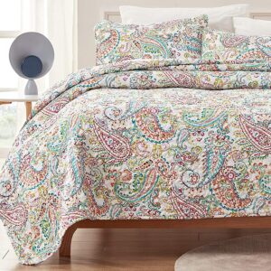 sleep zone 3-piece printed quilt set - full/queen size - lightweight reversible bedding coverlet set for all season (classic paisley pattern), full/queen (90x96 inch | 2 pillow shams)