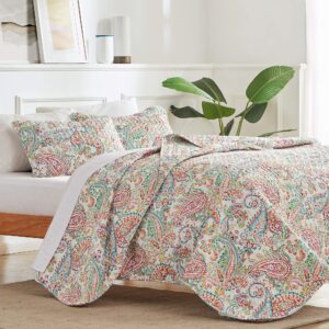 SLEEP ZONE 3-Piece Printed Quilt Set - Full/Queen Size - Lightweight Reversible Bedding Coverlet Set for All Season (Classic Paisley Pattern), Full/Queen (90x96 inch | 2 Pillow Shams)