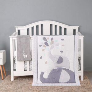 4piece elephant nursery bedding baby boy crib bedding set toddler bedding microfiber embroidered grey | crib comforter, fitted sheet, dust ruffle,blanket