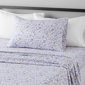 amazon basics lightweight super soft easy care microfiber 3 piece bed sheet set with 14-inch deep pockets, twin, blue floral