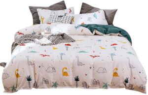 dinosaur duvet cover cute animal printed comforter cover king size for boys teens kids lovely dinosaur pattern bedding set girls women home bedroom decor 3pcs soft reversible bedclothes, zipper