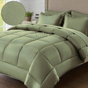 quietsea king size bed in a bag 7 pieces comforter set king, wood grain texture bedding comforter set green bed set with comforter, pillowcases, flat sheet, fitted sheet and pillow shams