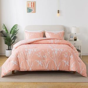 andency blush pink comforter set full size (79x90 inch) - reversible flower plum blossom bed set 3 pieces soft lightweight microfiber branches comforter bedding set