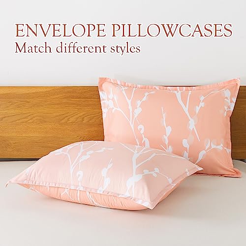 Andency Blush Pink Comforter Set Full Size (79x90 Inch) - Reversible Flower Plum Blossom Bed Set 3 Pieces Soft Lightweight Microfiber Branches Comforter Bedding Set