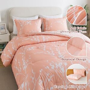 Andency Blush Pink Comforter Set Full Size (79x90 Inch) - Reversible Flower Plum Blossom Bed Set 3 Pieces Soft Lightweight Microfiber Branches Comforter Bedding Set