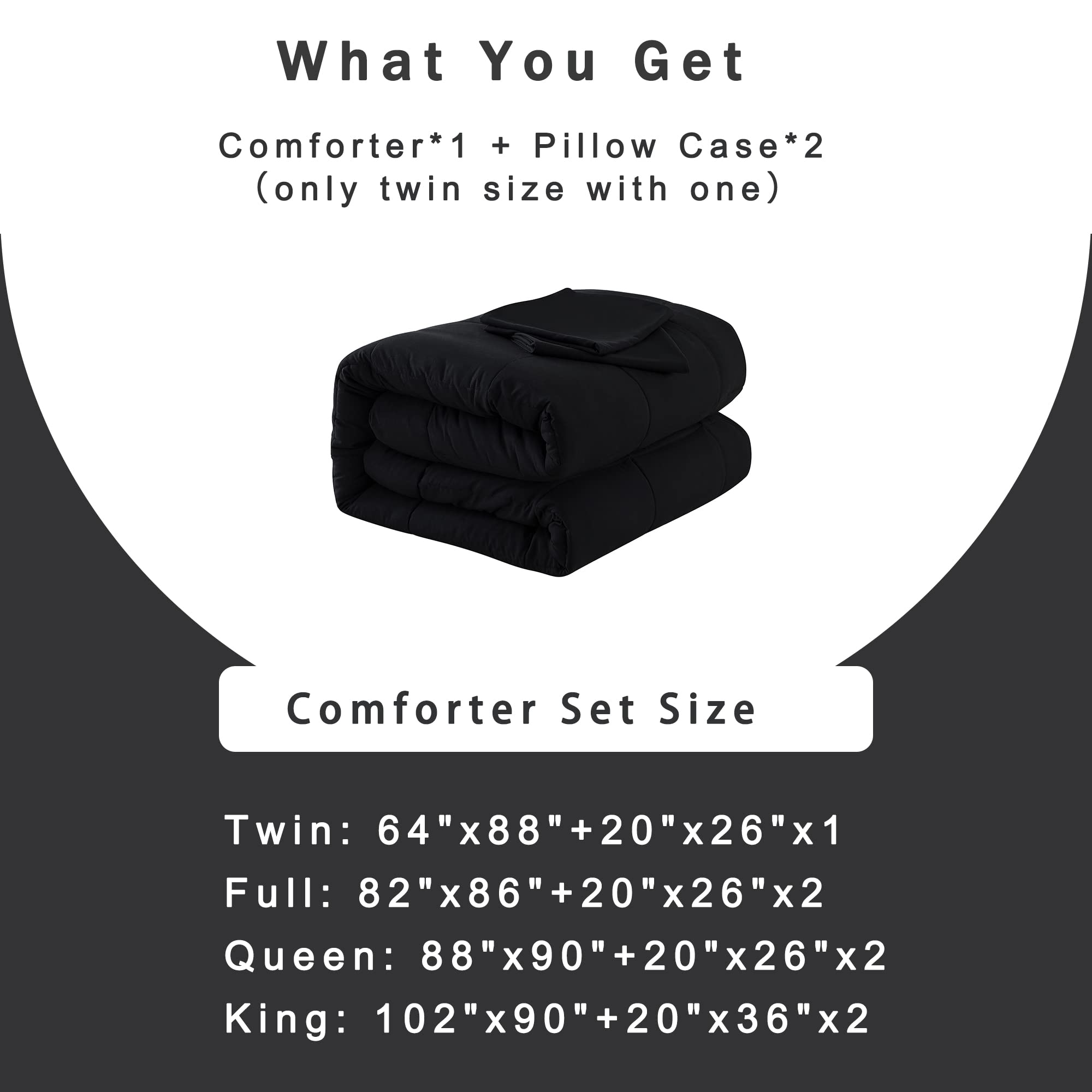 DOWNCOOL King Size Comforter Set -All Season Bedding Comforters Sets with 2 Pillow Cases -3 Pieces Bed Set Down Alternative King Bedding Set -Black King Comforter Set(102"x90")