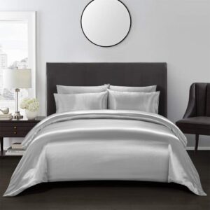 aimay satin duvet cover set bedding sets luxury rich silk silky super soft solid color 2 piece (1 duvet cover +1 pillowcase) honeymoon sexy reversible stain-resistant wrinkle free (twin,grey)