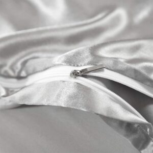 AiMay Satin Duvet Cover Set Bedding Sets Luxury Rich Silk Silky Super Soft Solid Color 2 Piece (1 Duvet cover +1 Pillowcase) Honeymoon Sexy Reversible Stain-Resistant Wrinkle Free (Twin,Grey)