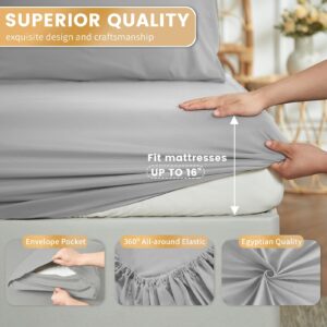 Bedlifes King Sheet Set- Cooling Sheets-Ultra Soft-Silky-Breathable-Deep Pocket- 1800 Series Bedding Set Microfiber- Grey Bed Sheets King Size 4 Pieces