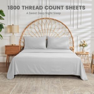 Bedlifes King Sheet Set- Cooling Sheets-Ultra Soft-Silky-Breathable-Deep Pocket- 1800 Series Bedding Set Microfiber- Grey Bed Sheets King Size 4 Pieces