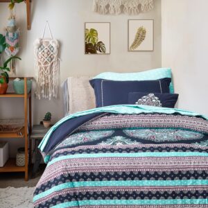 degrees of comfort blue twin xl complete comforter sets, boho mandala bed in a bag,microfiber bedding set with side pockets, matching decorative pillow, 6 piece navy