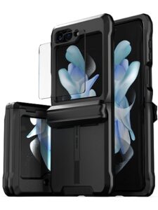 caseborne v compatible with samsung galaxy z flip 5 case - rugged protective case with semi-auto hinge cover and tempered glass screen protector, [made of recycled materials]