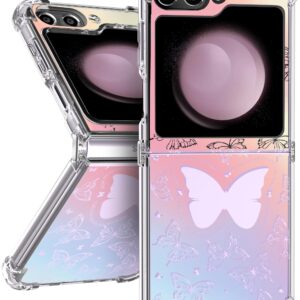 Plakill for Samsung Galaxy Z Flip 5 Case, Cute Butterflies Pattern Protective Designer Clear Soft TPU Bumper Shockproof Phone Cases for Galaxy Z Flip 5 for Women Girls, 6.7"