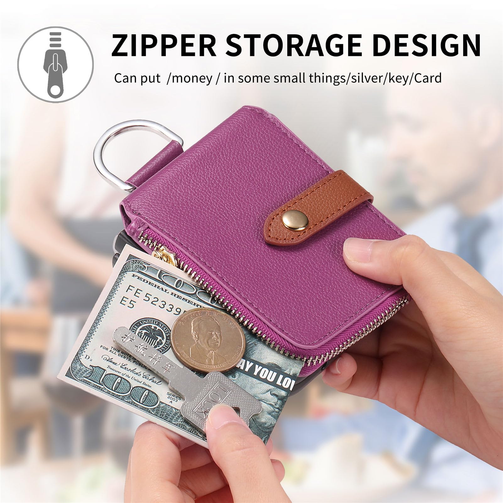 Asuwish Compatible with Samsung Galaxy Z Flip 5 5G 2023 Wallet Case and Card Slot Holder Ring Magnetic Clasp Cell Accessories Protective Zipper Phone Cover for ZFlip5 Z5 Flip5 5Z Flip5case Purple