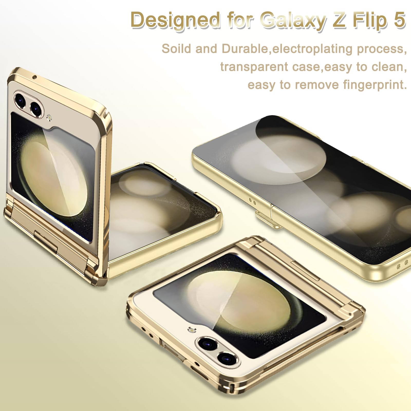 NINKI Compatible Clear Case for Samsung Galaxy Z Flip 5 Phone Case with Hinge Protection,Full Coverage Luxury Transparent Plating PC Thin Case Cover for Samsung Galaxy Z Flip 5 5g Case Champagne Gold