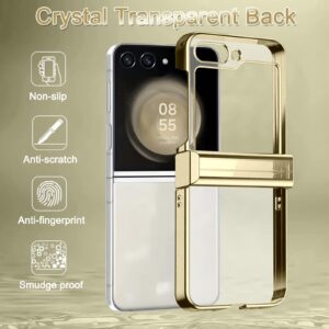 NINKI Compatible Clear Case for Samsung Galaxy Z Flip 5 Phone Case with Hinge Protection,Full Coverage Luxury Transparent Plating PC Thin Case Cover for Samsung Galaxy Z Flip 5 5g Case Champagne Gold