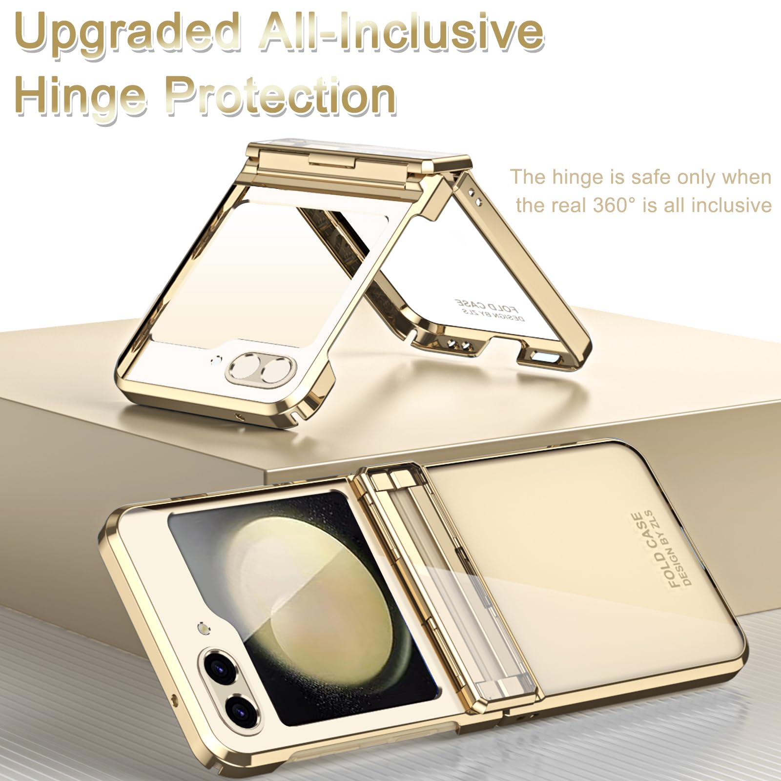 NINKI Compatible Clear Case for Samsung Galaxy Z Flip 5 Phone Case with Hinge Protection,Full Coverage Luxury Transparent Plating PC Thin Case Cover for Samsung Galaxy Z Flip 5 5g Case Champagne Gold