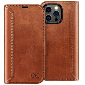 ocase compatible with iphone 15 pro wallet case, pu leather flip folio case with card holders rfid blocking kickstand [shockproof tpu inner shell] phone cover 6.1 inch 2023, retro brown