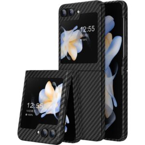 memumi 𝟐𝟎𝟐𝟑 real aramid fiber for samsung z flip 5 case, sturdy durable aramid 0.5 mm slim case for galaxy z flip5 carbon fiber aramid fiber with military-grade drop protection black