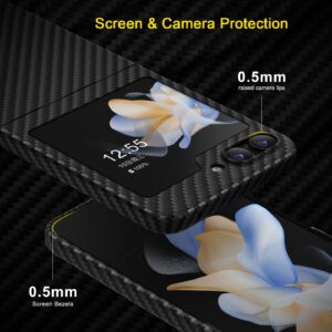 memumi 𝟐𝟎𝟐𝟑 Real Aramid Fiber for Samsung Z Flip 5 Case, Sturdy Durable Aramid 0.5 mm Slim Case for Galaxy Z Flip5 Carbon Fiber Aramid Fiber with Military-Grade Drop Protection Black