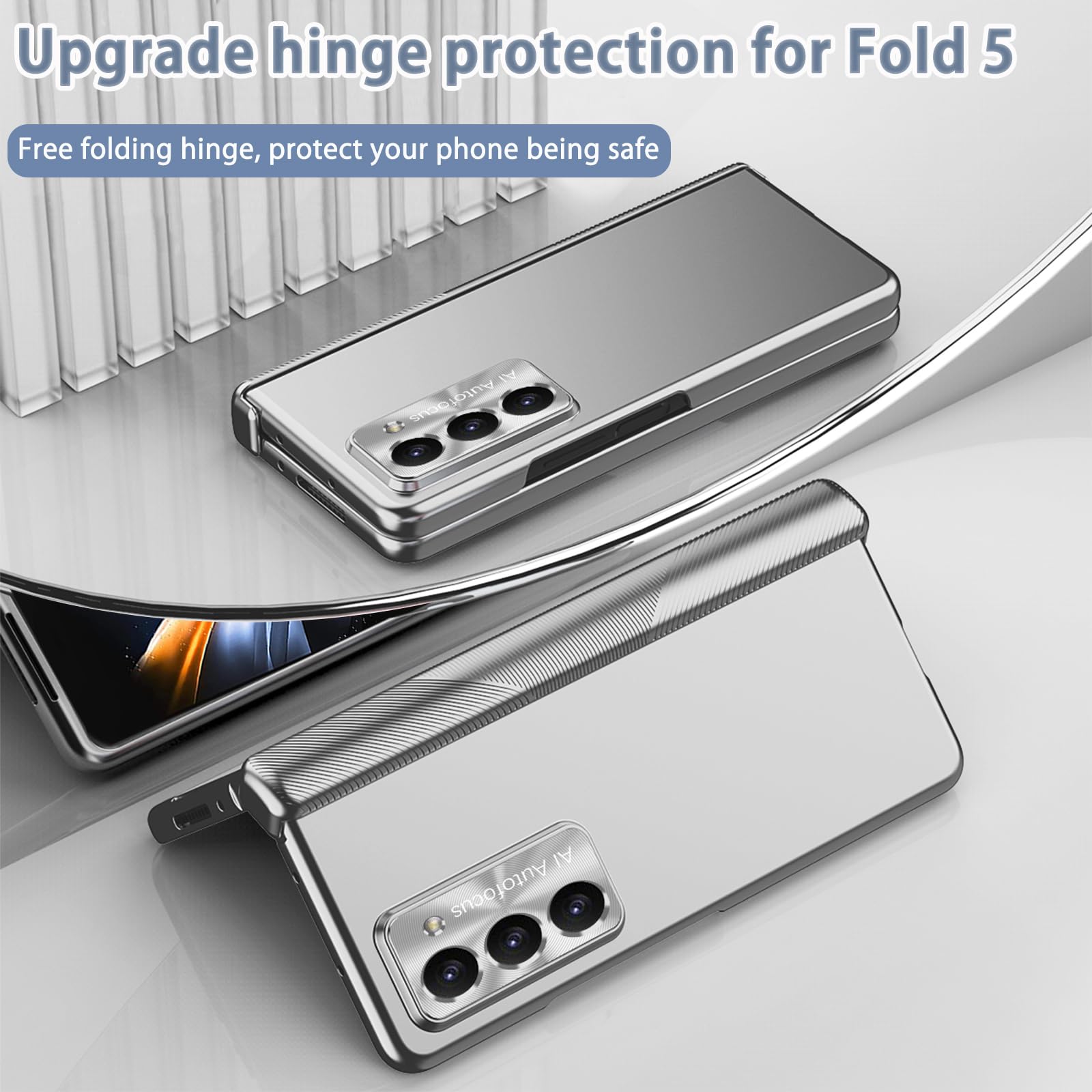 NINKI Compatible Magnetic Hinged Case for Samsung Z Fold 5 Case with S Pen & S Pen Holder,4 in 1 Hinge Protective Screen Protector Case for Galaxy Z Fold 5 Case,Galaxy Z Fold 5 5g Case Pen Slot Silver