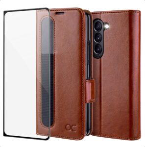 ocase for samsung galaxy z fold 5 5g wallet case with s pen holder, [updated version] pu leather flip folio, card slots, rfid blocking, kickstand, phone cover for galaxy z fold5 2023-brown