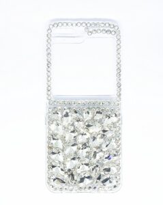 aikukiki case for galaxy z flip 5,galaxy z flip 5 5g case,3d handmade sparkle stunning stones crystal diamond bling glitter phone case for samsung galaxy z flip 5 5g (2023) (full white)