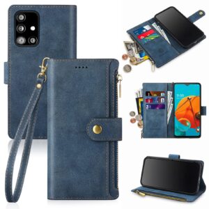 antsturdy samsung galaxy a71 5g wallet case with card holder for women men,galaxy a71 5g phone case rfid blocking pu leather flip shockproof cover with strap zipper credit card slots,blue