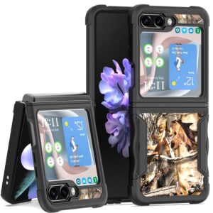 coveron heavy duty designed for samsung galaxy z flip5 case, rugged military grade a hard plastic hybrid tpu rubber grip protective rigid armor cover fit samsung galaxy z flip 5 phone case - camo