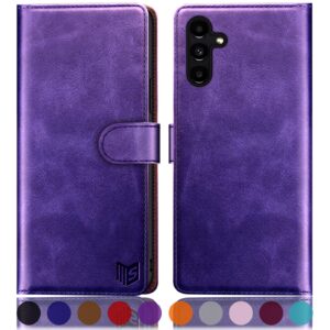 suanpot for samsung galaxy a54 5g wallet case with rfid blocking credit card holder,flip book pu leather protective cover women men for samsung a54 phone case purple