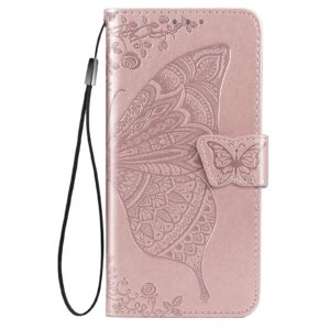 digplus galaxy s23 5g wallet case, [butterfly & flower embossed] pu leather wallet case flip protective phone cover with card slots and kickstand for samsung galaxy s23 6.1-inch (rosegold)