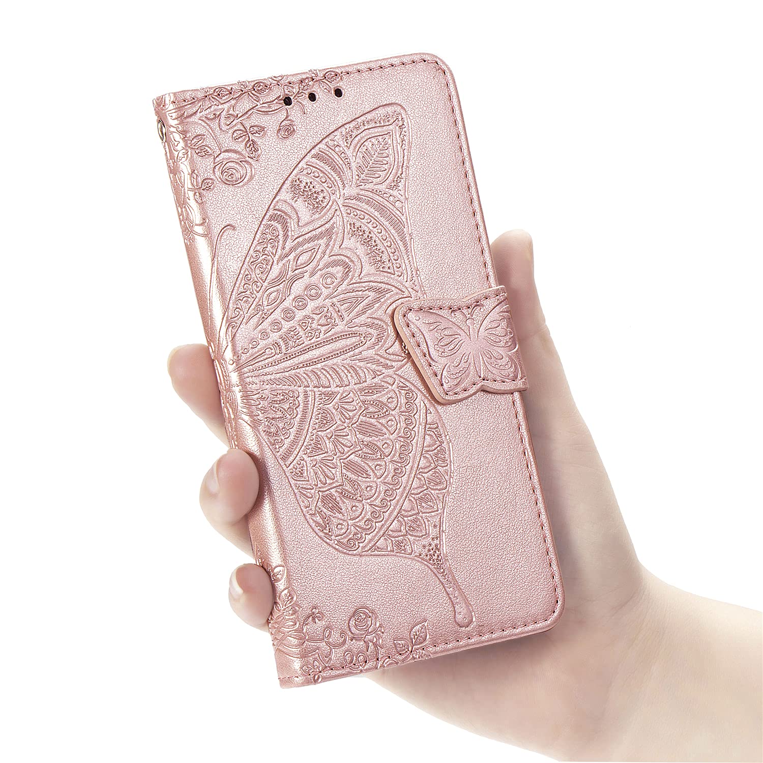 DiGPlus Galaxy S23 5G Wallet Case, [Butterfly & Flower Embossed] PU Leather Wallet Case Flip Protective Phone Cover with Card Slots and Kickstand for Samsung Galaxy S23 6.1-Inch (RoseGold)