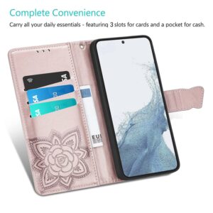 DiGPlus Galaxy S23 5G Wallet Case, [Butterfly & Flower Embossed] PU Leather Wallet Case Flip Protective Phone Cover with Card Slots and Kickstand for Samsung Galaxy S23 6.1-Inch (RoseGold)