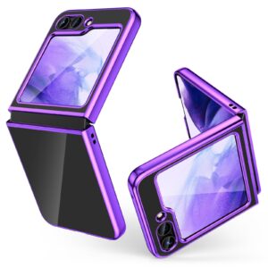 milprox compatible for galaxy z flip 5 case (2023), slim hard cover luxury electroplated edge, ultra thin shockproof bumper folding gel shell protector for samsung galaxy z flip 5 case-purple