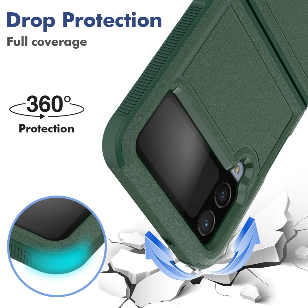 Jeylly for Samsung Galaxy Z Flip 4 5G Case with Lens Camera Protector, Heavy Duty Shockproof Anti Fingerprint Durable Phone Case Wireless Charging for Samsung Galaxy Z Flip 4, Green