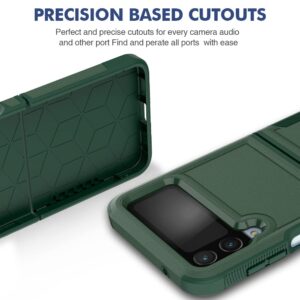 Jeylly for Samsung Galaxy Z Flip 4 5G Case with Lens Camera Protector, Heavy Duty Shockproof Anti Fingerprint Durable Phone Case Wireless Charging for Samsung Galaxy Z Flip 4, Green