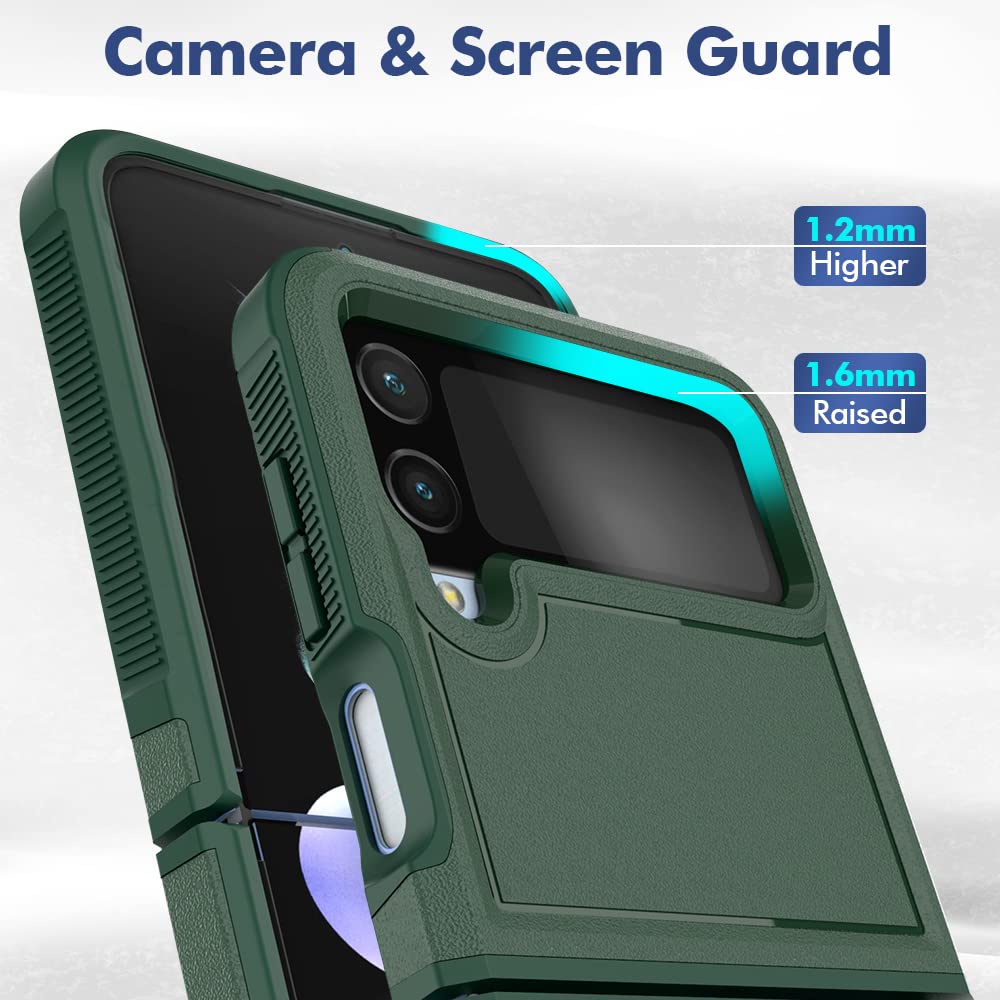 Jeylly for Samsung Galaxy Z Flip 4 5G Case with Lens Camera Protector, Heavy Duty Shockproof Anti Fingerprint Durable Phone Case Wireless Charging for Samsung Galaxy Z Flip 4, Green