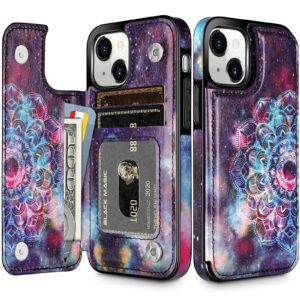 hiandier compatible with iphone 15 case with card holder wallet case for women men flip pu leather kickstand protective case magnetic closure shockproof case cover for iphone 15 phone case, mandala