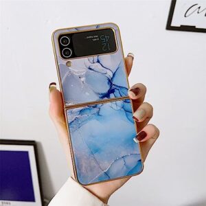 marble pattern hard pc tempered glass phone case for samsung galaxy z flip 4 3 flip4 flip3 5g protective cover,z5,for z flip 3